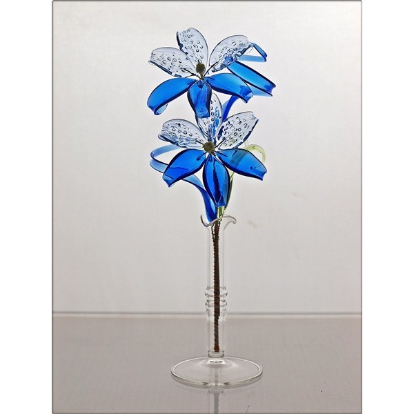 La Maison du Cristal - Fleur en verre bleu